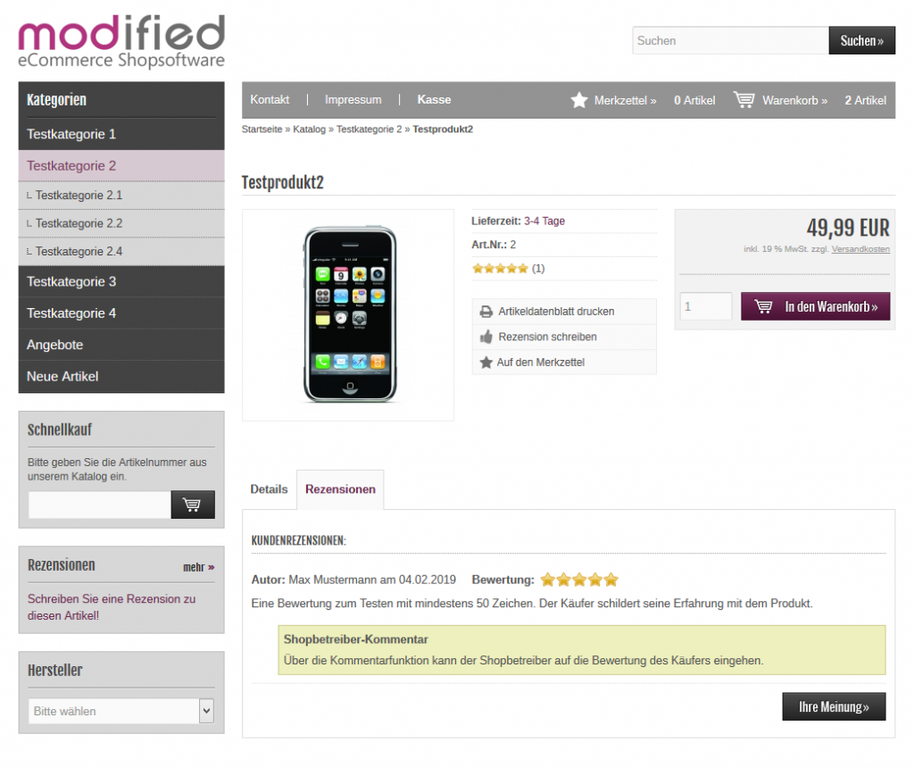 Antworten auf Bewertungen | modified eCommerce | web-looks
